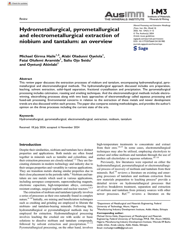 Niobium and Tantalum Extraction Methods | PDF | Smelting | Metals