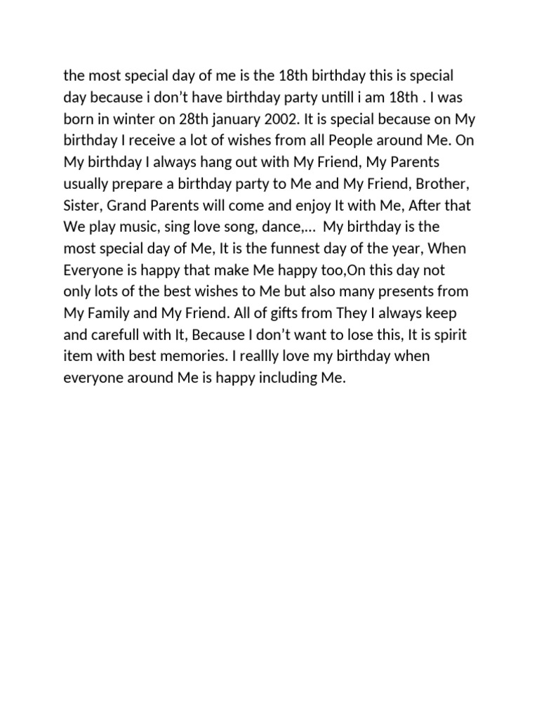 My Birthday Is The Most Special Day of Me | PDF