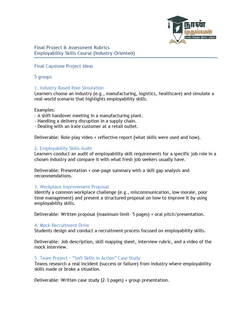 Employability Skills Final Project and Rubrics | PDF | Recruitment | Skill