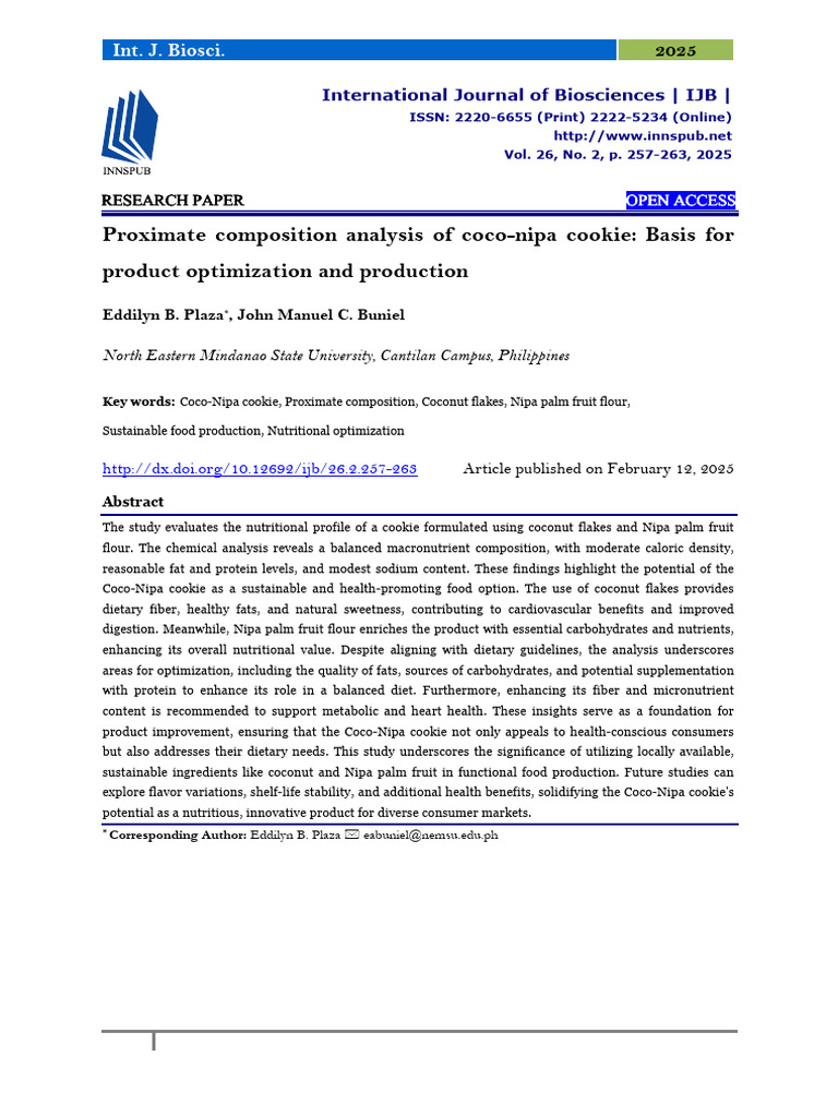 Proximate Composition Analysis of Coco-Nipa Cookie: Basis For Product ...