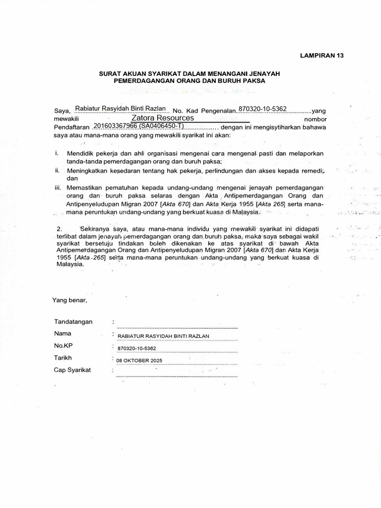 Surat Akuan Syarikat Menangani Jenayah | PDF