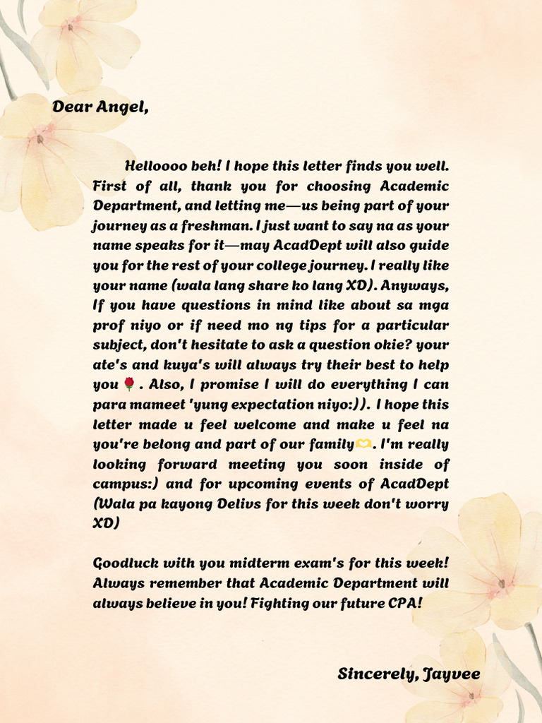 Welcome Letter to Freshman Students | PDF
