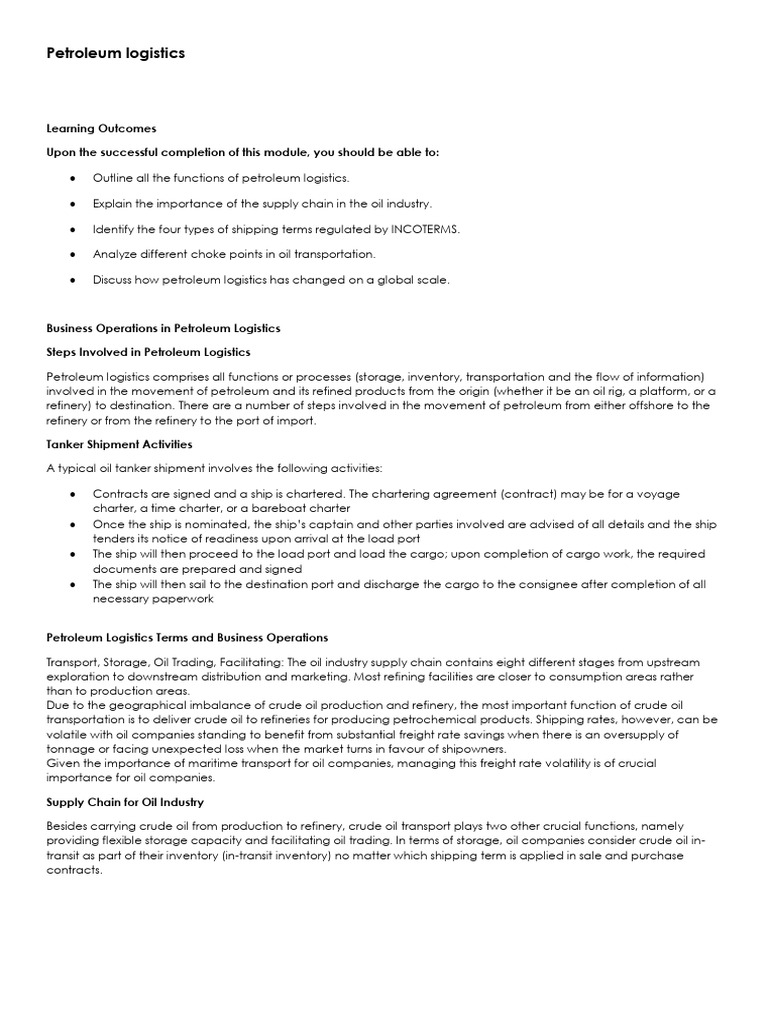 Petroleum Logistics Overview and Functions | PDF | Oil Tanker ...