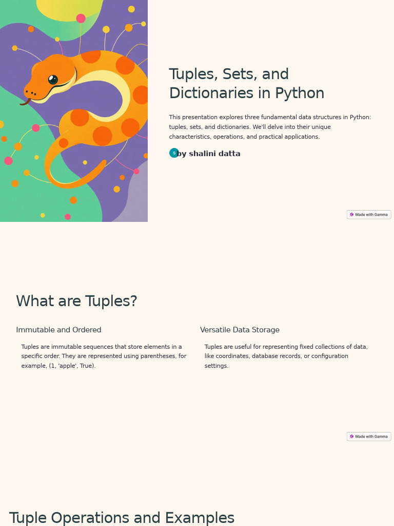 Tuples Sets and Dictionaries in Python | PDF | Python (Programming Language) | Bracket