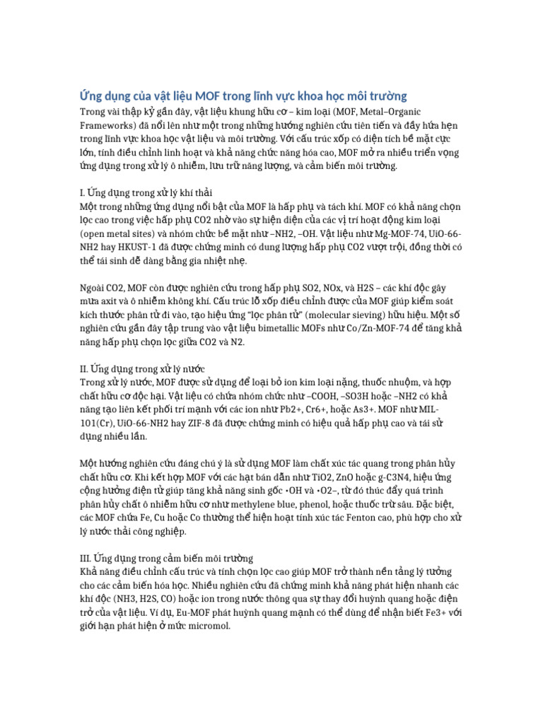 Ung Dung MOF Trong Khoa Hoc Moi Truong | PDF