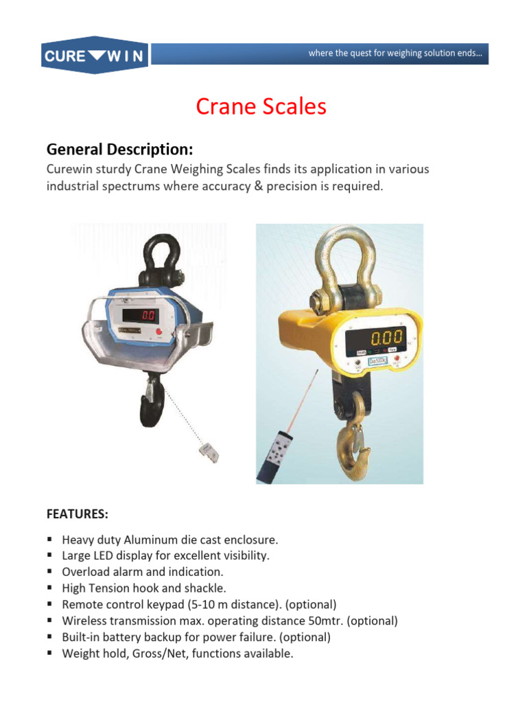 Crane Weighing Scales Features & Applications | PDF