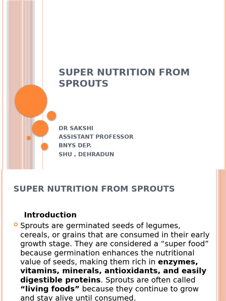 Super Nutrition Benefits of Sprouts | PDF | Nutrition | Diet & Nutrition