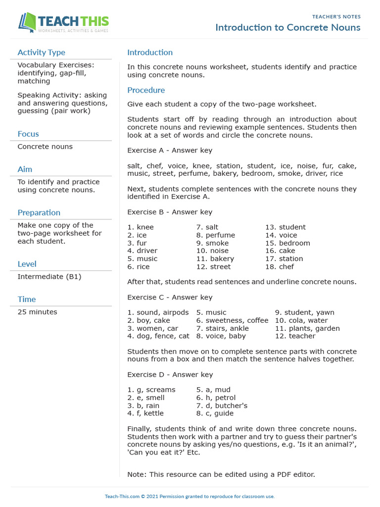 Introduction To Concrete Nouns | PDF