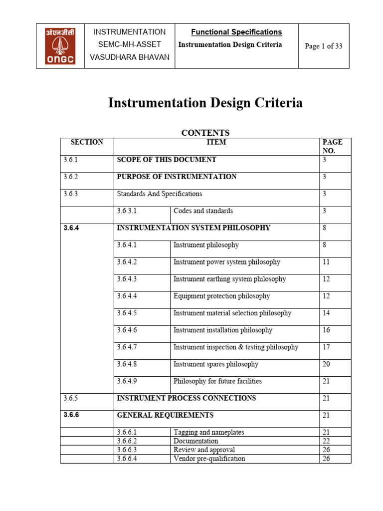 Instrumentation Design Criteria Overview | PDF | Instrumentation | Pipe ...