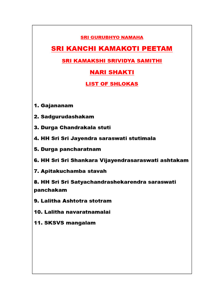 Sdpa 6 List of Slokas | PDF