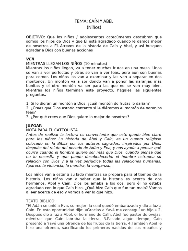 Tema 3 Cain y Abel Niños | PDF