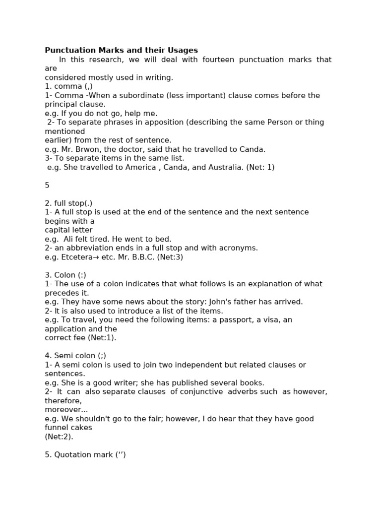 Punctuation Marks and Their Usages | PDF | Bracket | Comma