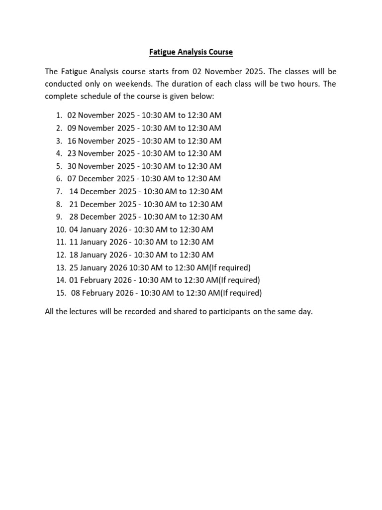 Course Schedule Fatigue Analysis 2 1 | PDF