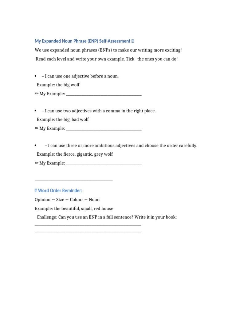 ENP Self Assessment Pupil Sheet | PDF