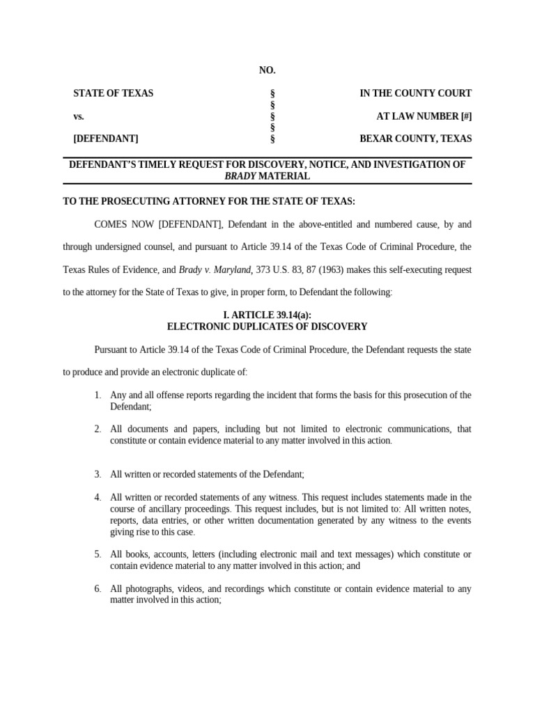 Request for Discovery Under 39.14 | PDF | Discovery (Law) | Prosecutor