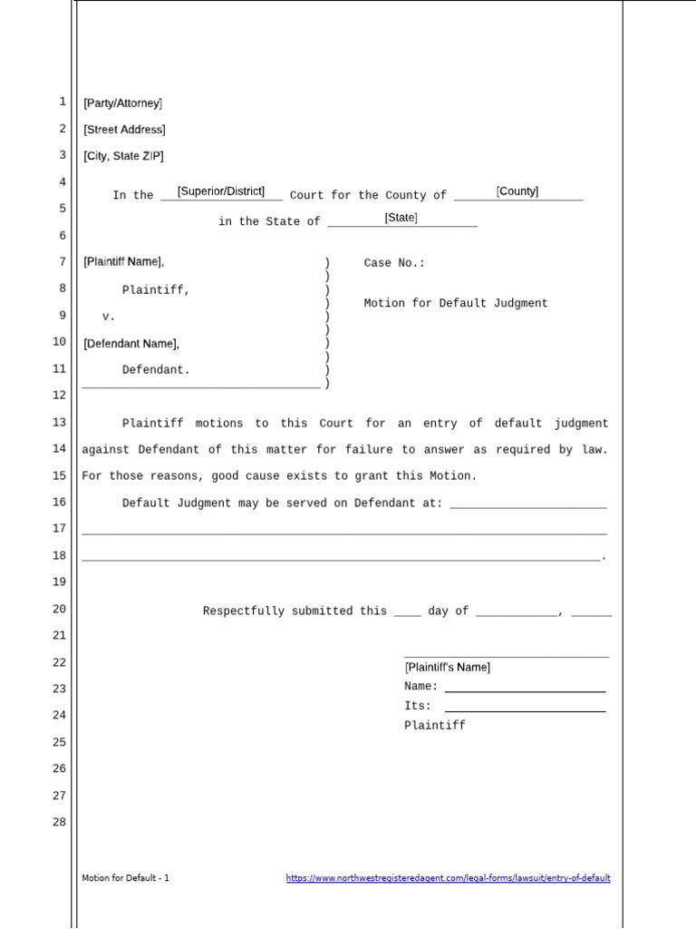 Motion for Default Judgment Template | PDF