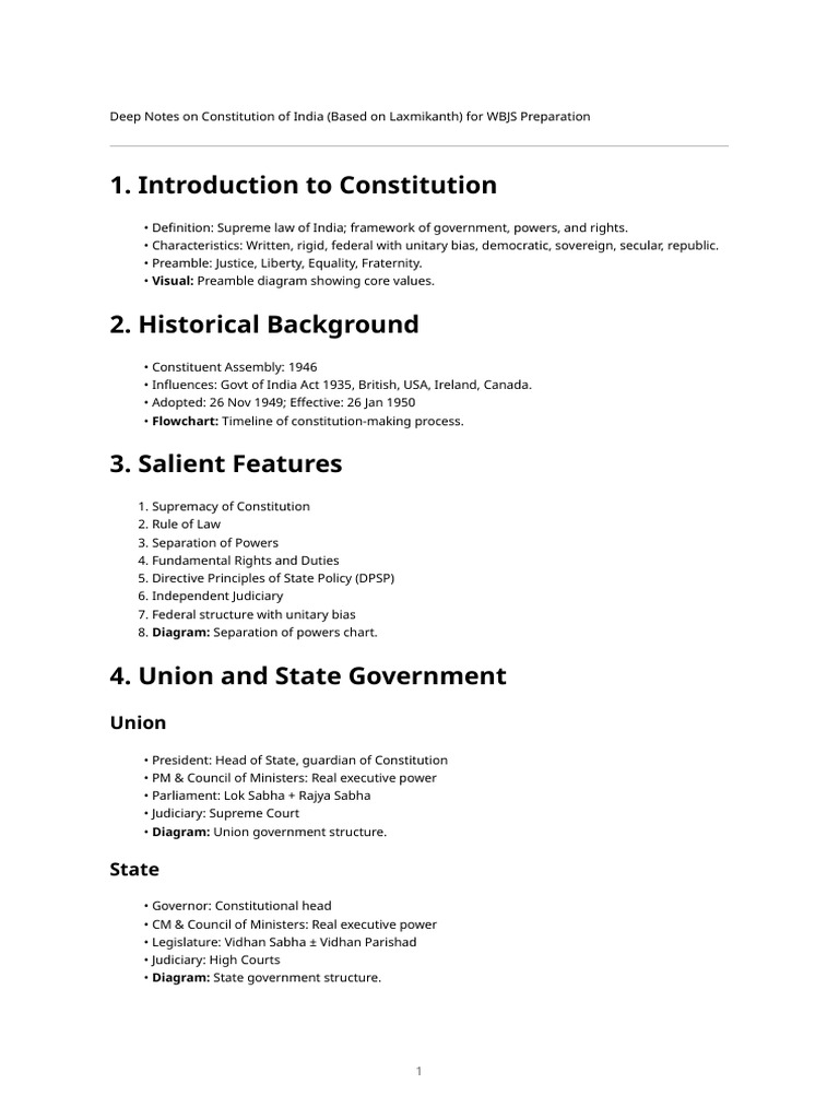 India Constitution Study Guide for WBJS | PDF | Constitution ...