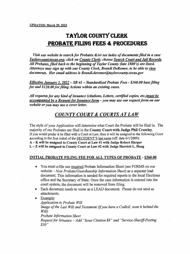 Probate Filing Fees & Procedures - 202303301021267121 | PDF | Will And ...