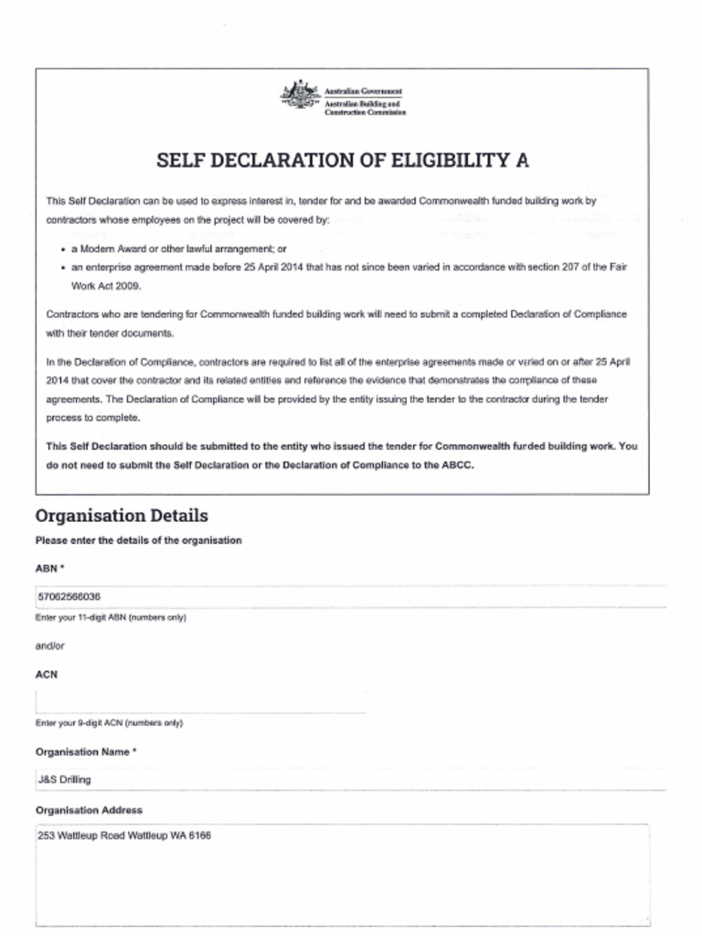 Self Declaration of Eligibility A | PDF