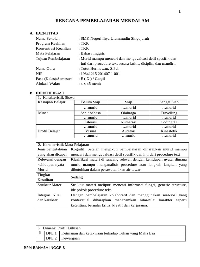 CONTOH RPM (Lengkap - Belum Jadi) | PDF
