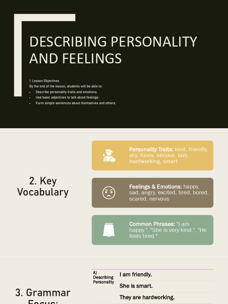 Describing Personality and Feelings | PDF | Language Mechanics | Psychology