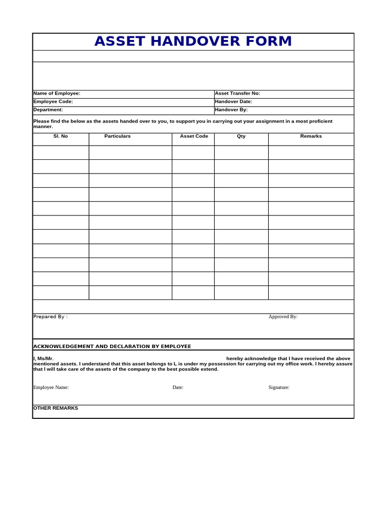 Asset Handing Over Form-2 | PDF