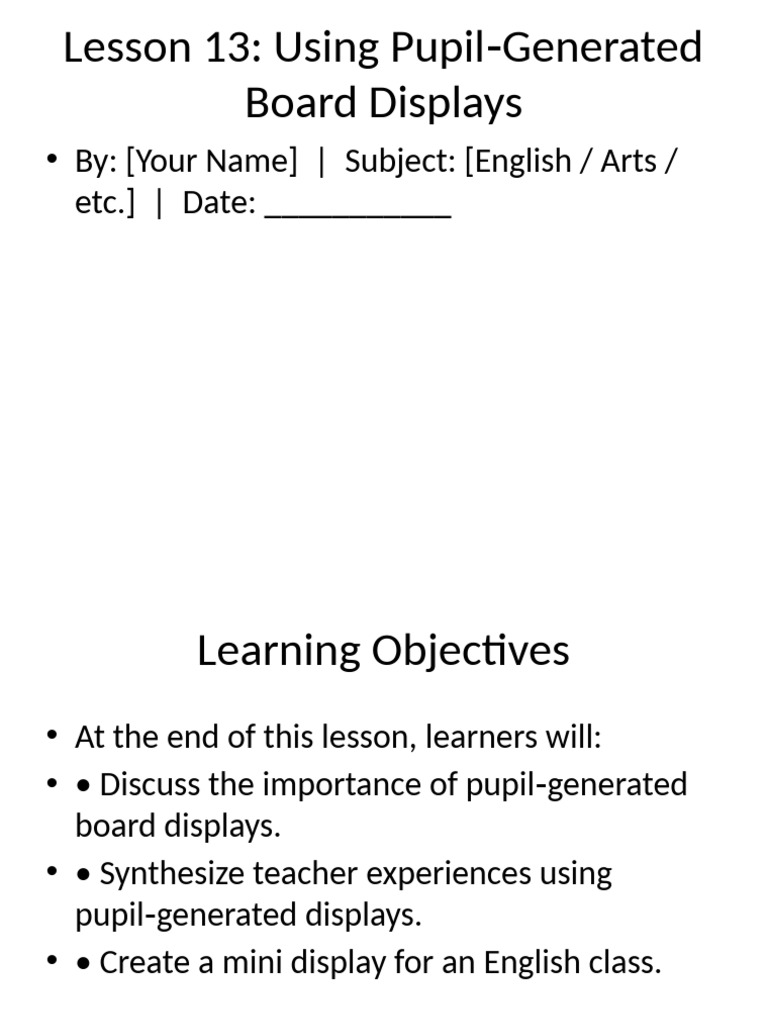 Lesson - 13 - Pupil - Generated Board - Displays | PDF | Learning ...