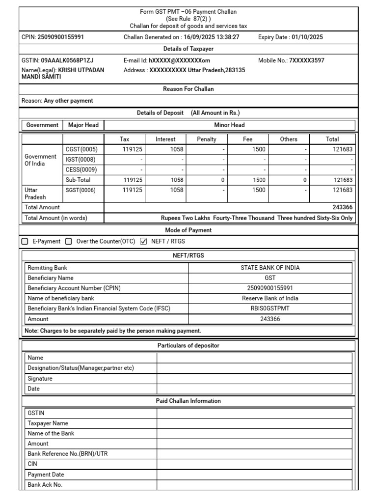 Gst-Challan - 2025-09-16T132400.141 | PDF | Cheque | Payments