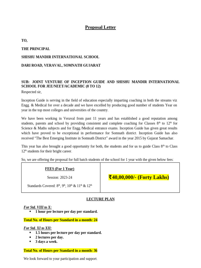 Joint Venture Proposal for JEE/NEET Coaching | PDF