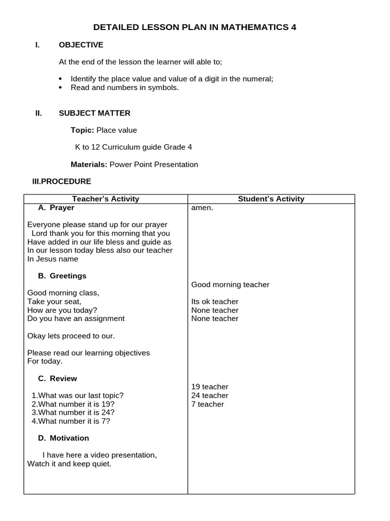 Detailed Lesson Plan in Math | PDF | Lesson Plan | Teachers