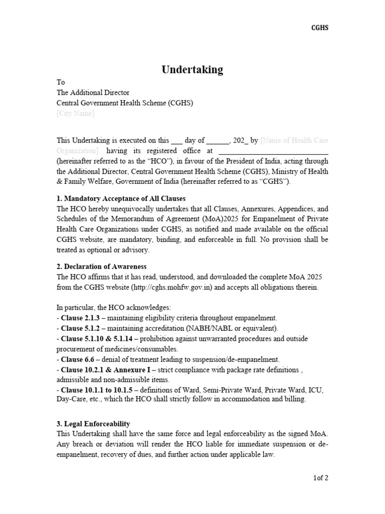 Undertaking CGHS Final-2 | PDF | Government | Private Law