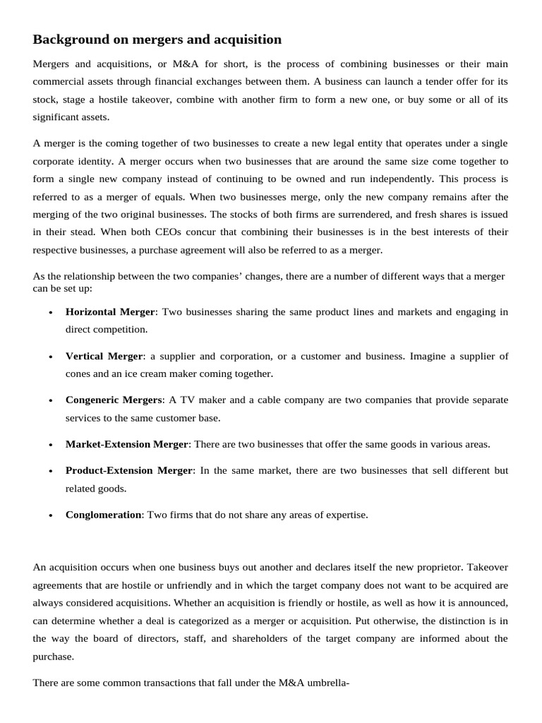 Mergers and Acquisitions Overview | PDF | Balance Sheet | Mergers And ...