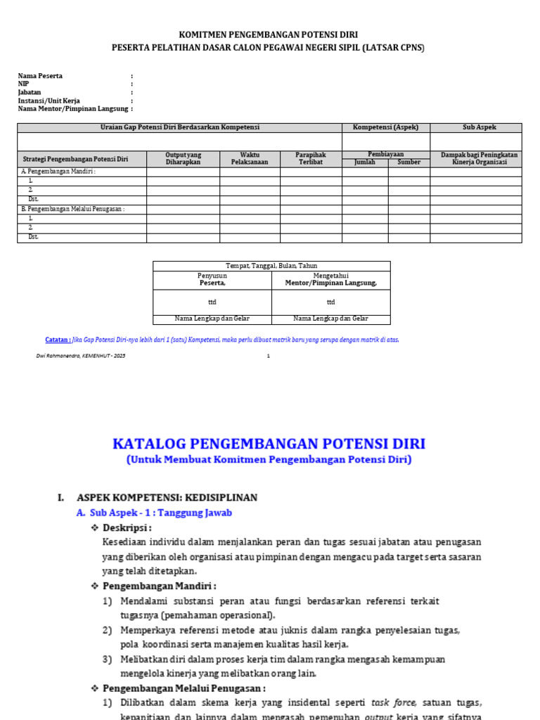 Form Pengembangan Potensi Diri Latsar Cpns 2025 | PDF