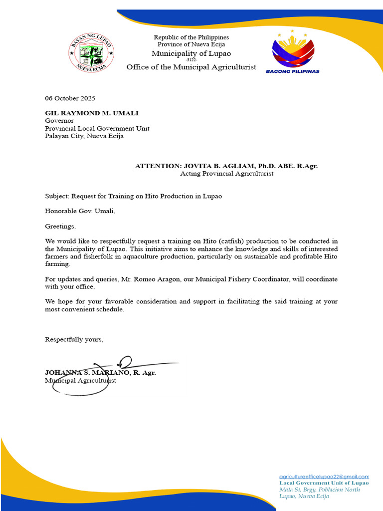 Training Request for Hito Production | PDF