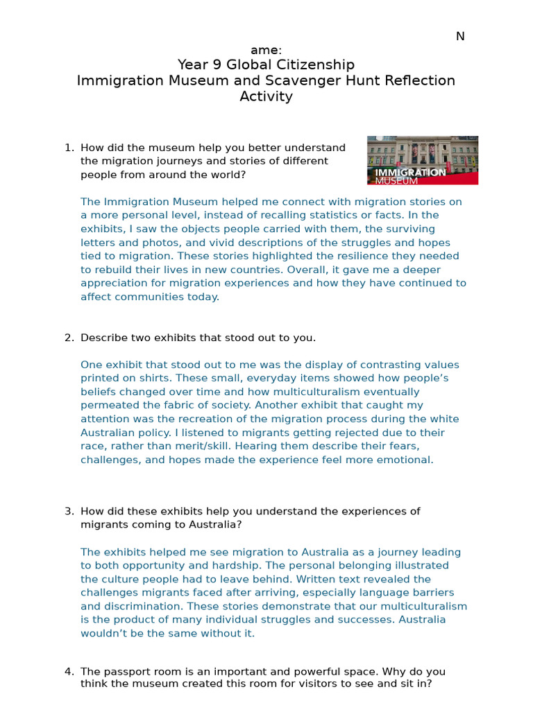 William Heng - Immigration Museum and Scavenger Hunt Reflection ...