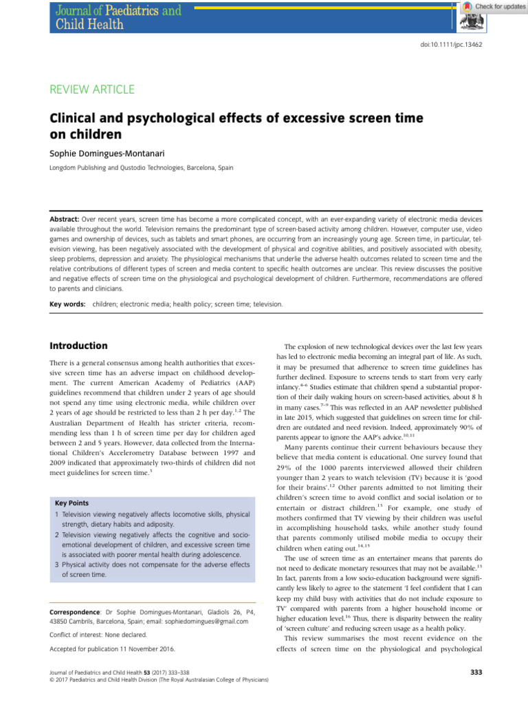 Clinical and Psychological Effects of Excessive Screen Time On Children ...