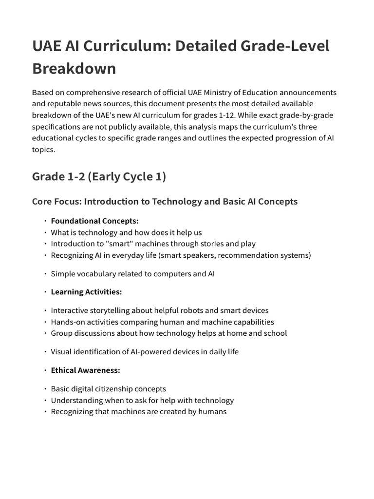 UAE AI Curriculum - Detailed Grade-Level Breakdown | PDF | Artificial ...