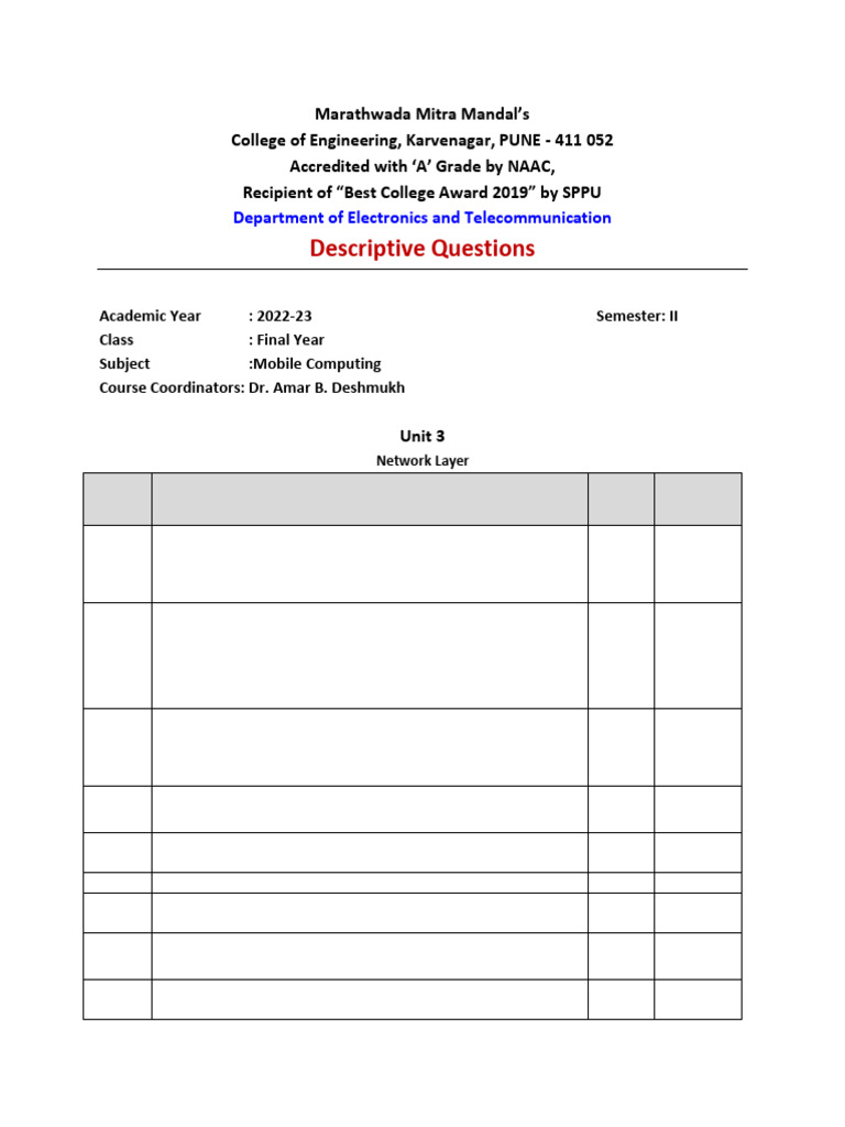 MC Unit3 Descriptive Questions | PDF | Cellular Network | Electronics