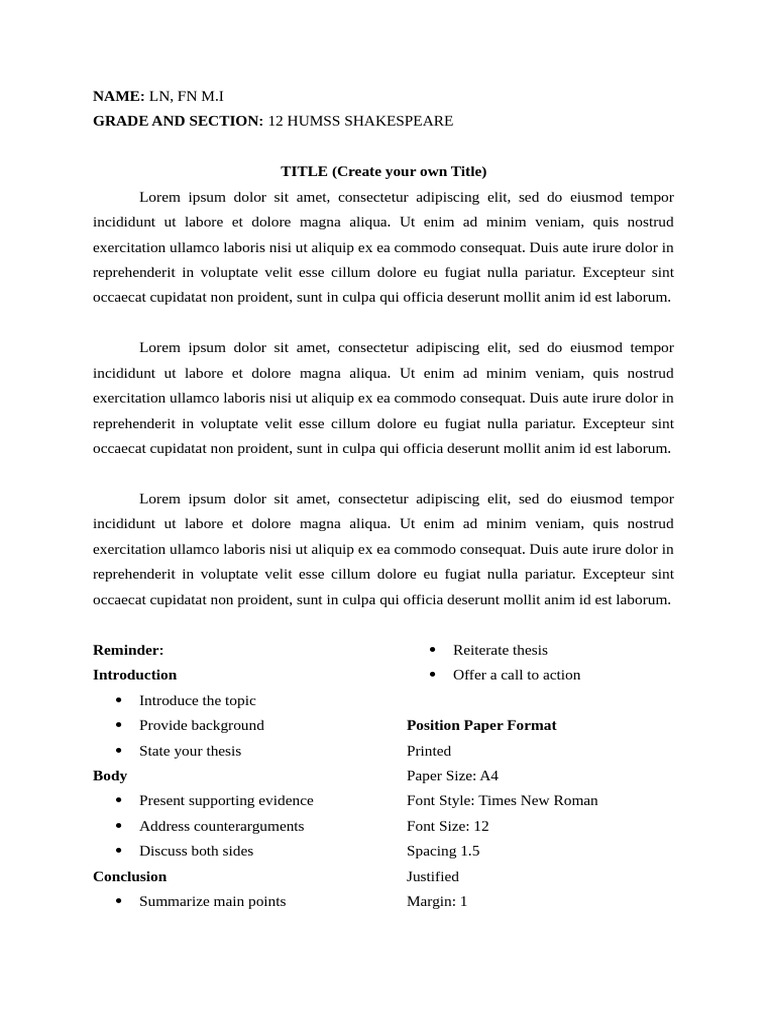 Position Paper Format | PDF