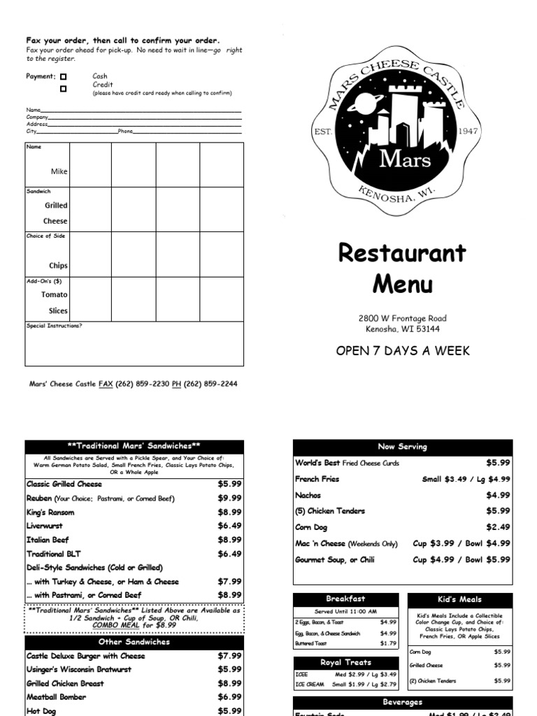 Mars Cheese Castle Menu Overview | PDF | French Fries | Hamburgers