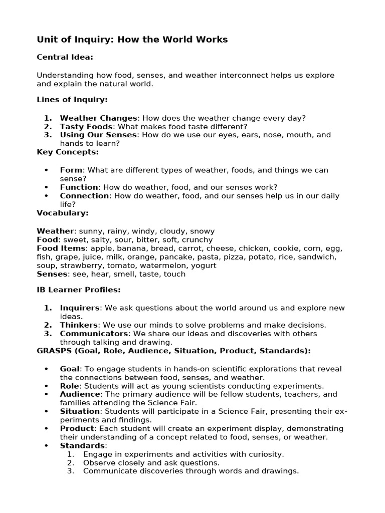 Unit of Inquiry: How The World Works | PDF
