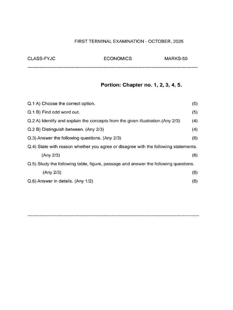 Fyjc Terminal Paper Pattern-1 | PDF