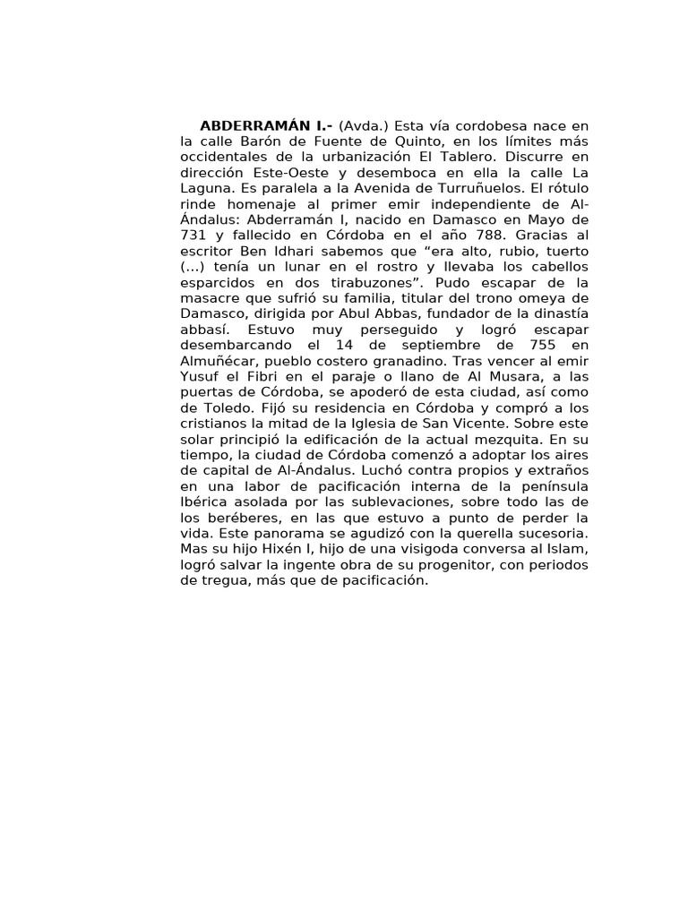 Abderramán I: Primer Emir de Al-Ándalus | PDF