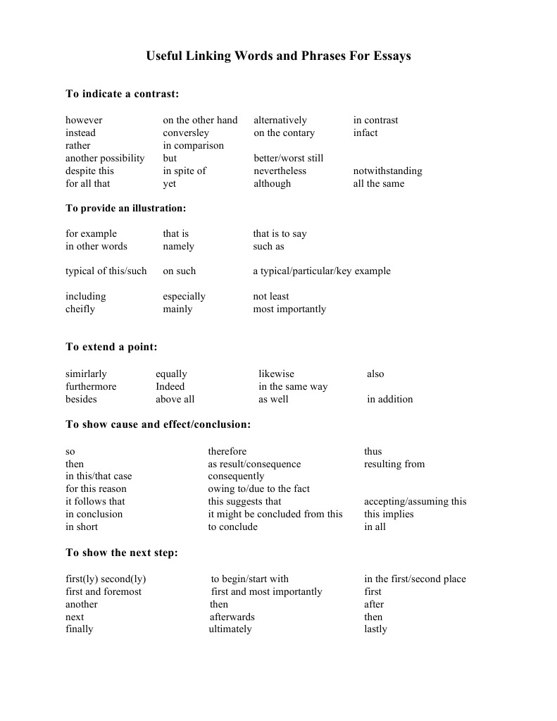Essay Linking Words Guide | PDF
