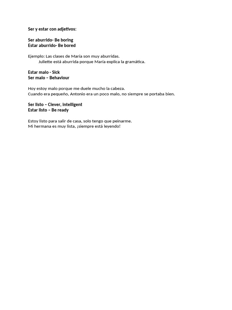 Ser y Estar Con Adjetivos | PDF