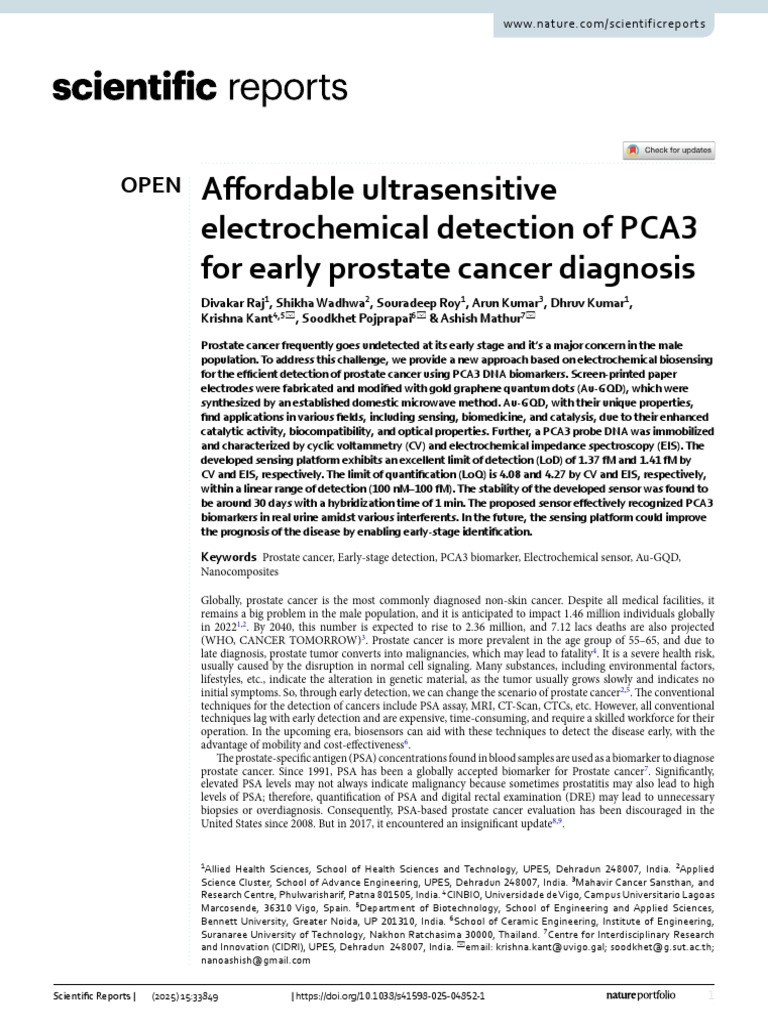 Affordable Ultrasensitive Electrochemical Detection of PCA3 For Early ...