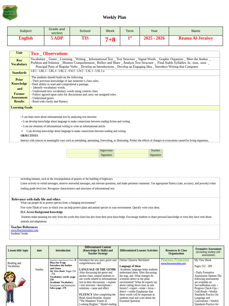 Grade 7 English Weekly Plan | PDF | Reading Comprehension | Subject ...