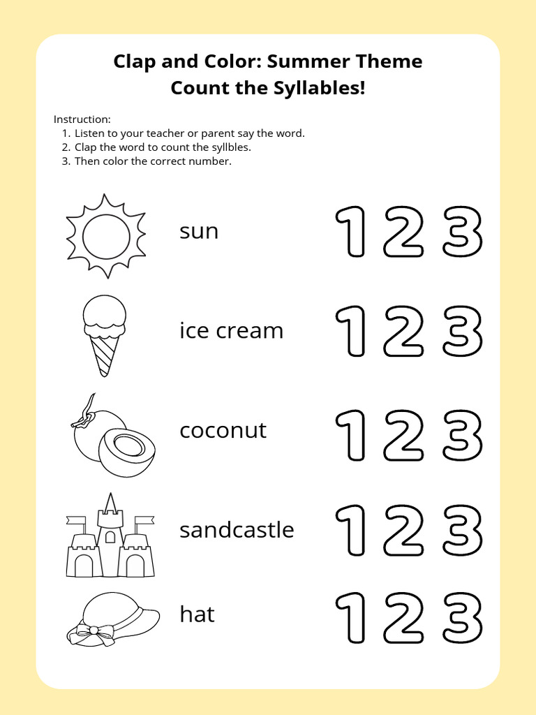 Clap and Color - Count The Syllables! | PDF