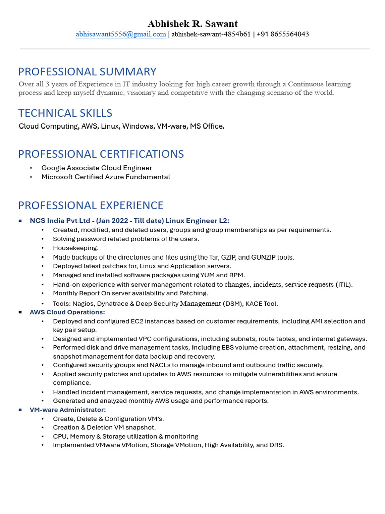 Abhishek Ramchandra Sawant | PDF | Cloud Computing | System Software