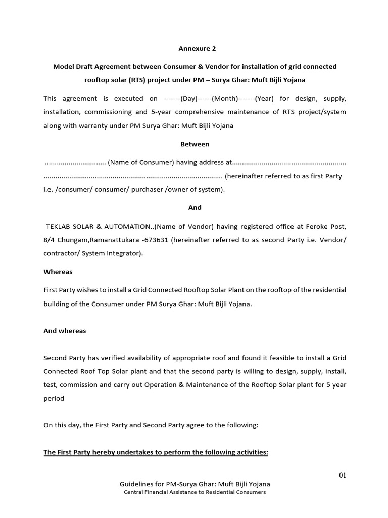 Rooftop Solar Agreement Guidelines | PDF | Solar Panel | Specification ...